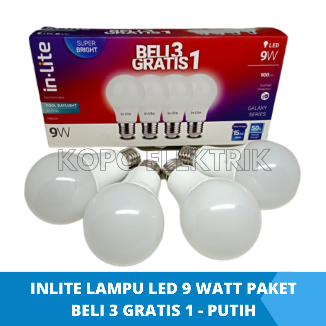 Lampu LED Inlite 9 watt BELI 3 GRATIS 1 9w BERGARANSI | Lazada Indonesia