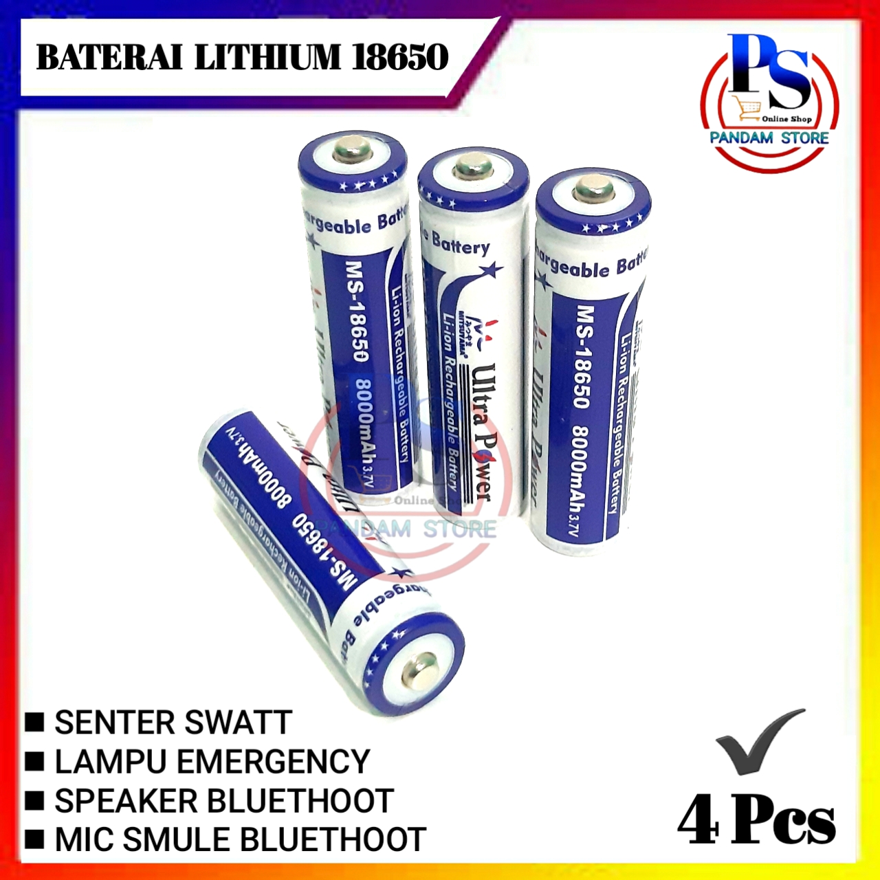 Baterai Lampu Emergency Cas/Charger Original MS-18650 8000mAh - 3.7volt ...