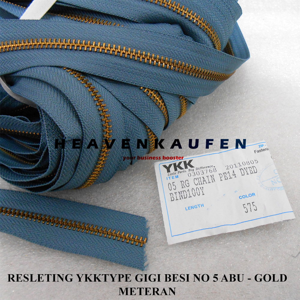 Resleting Zipper Longchain YKK Type Gigi Besi No 5 Warna Abu Abu - Gold ...