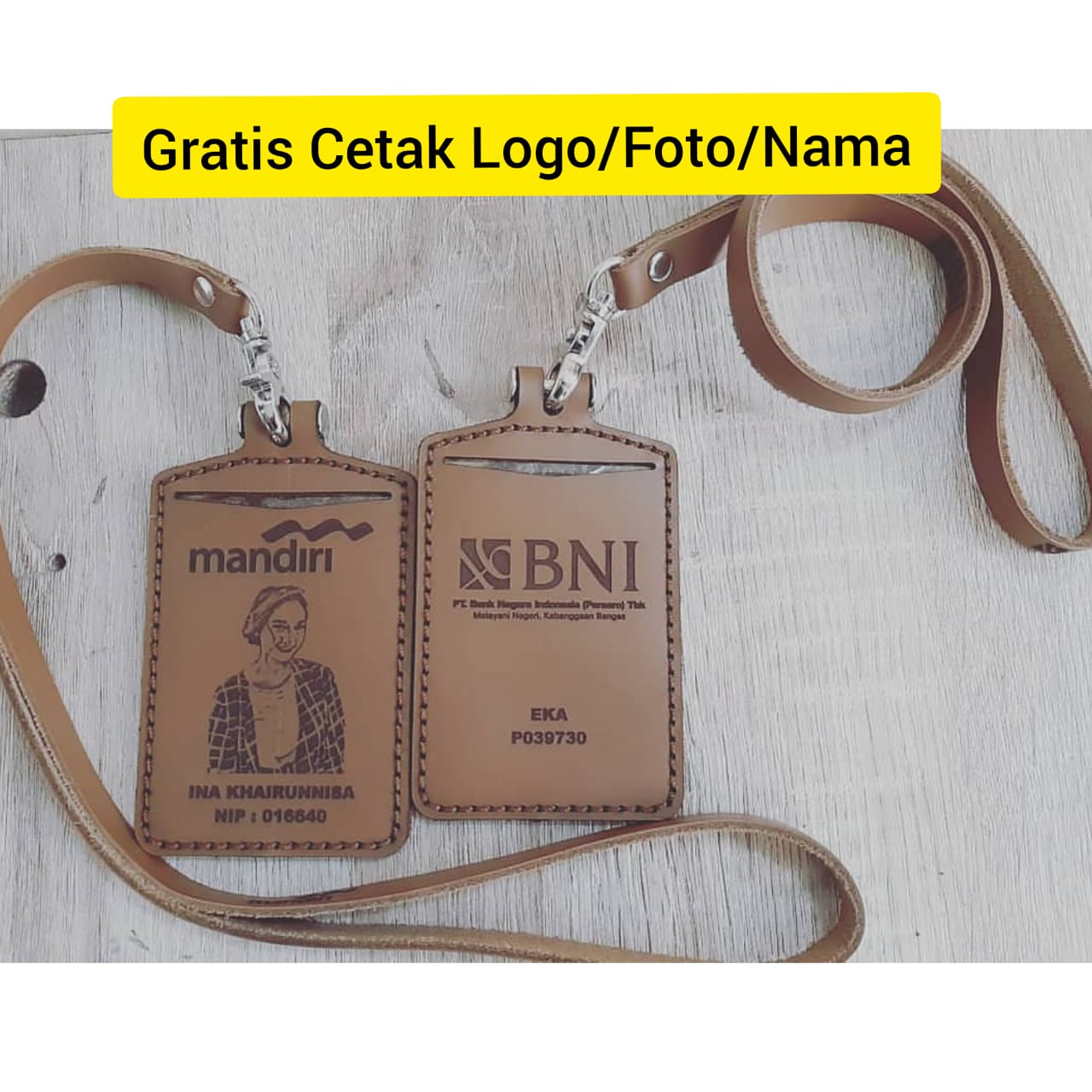 Name Tag Kulit Custom Logo dan Nama, Id Card Holder Kulit Sapi | Lazada ...