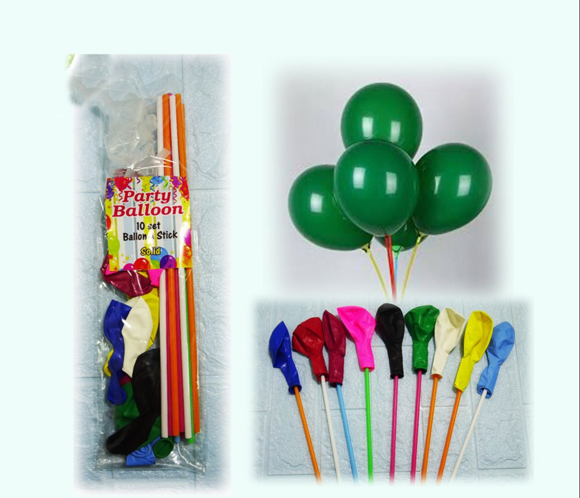 ISI 10PCS STIK BALON WARNA + BALON SOLID, STIK BALON + CUP BALON, STIK ...