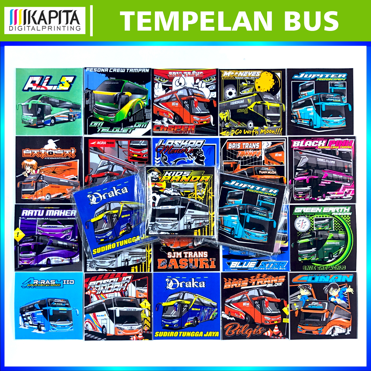 (isi 20 stiker) Tempelan Bus Mania Kotak Glosy anti air bahan Graftac ...