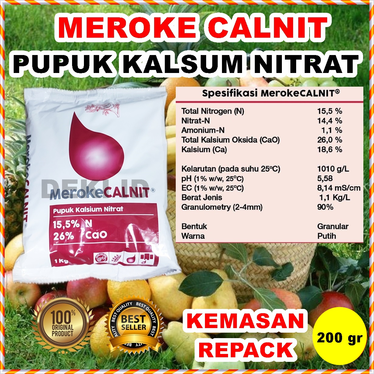 Calnit 200 Gram Kemasan Repack Pupuk Kalsium Nitrat Meroke Calcium ...