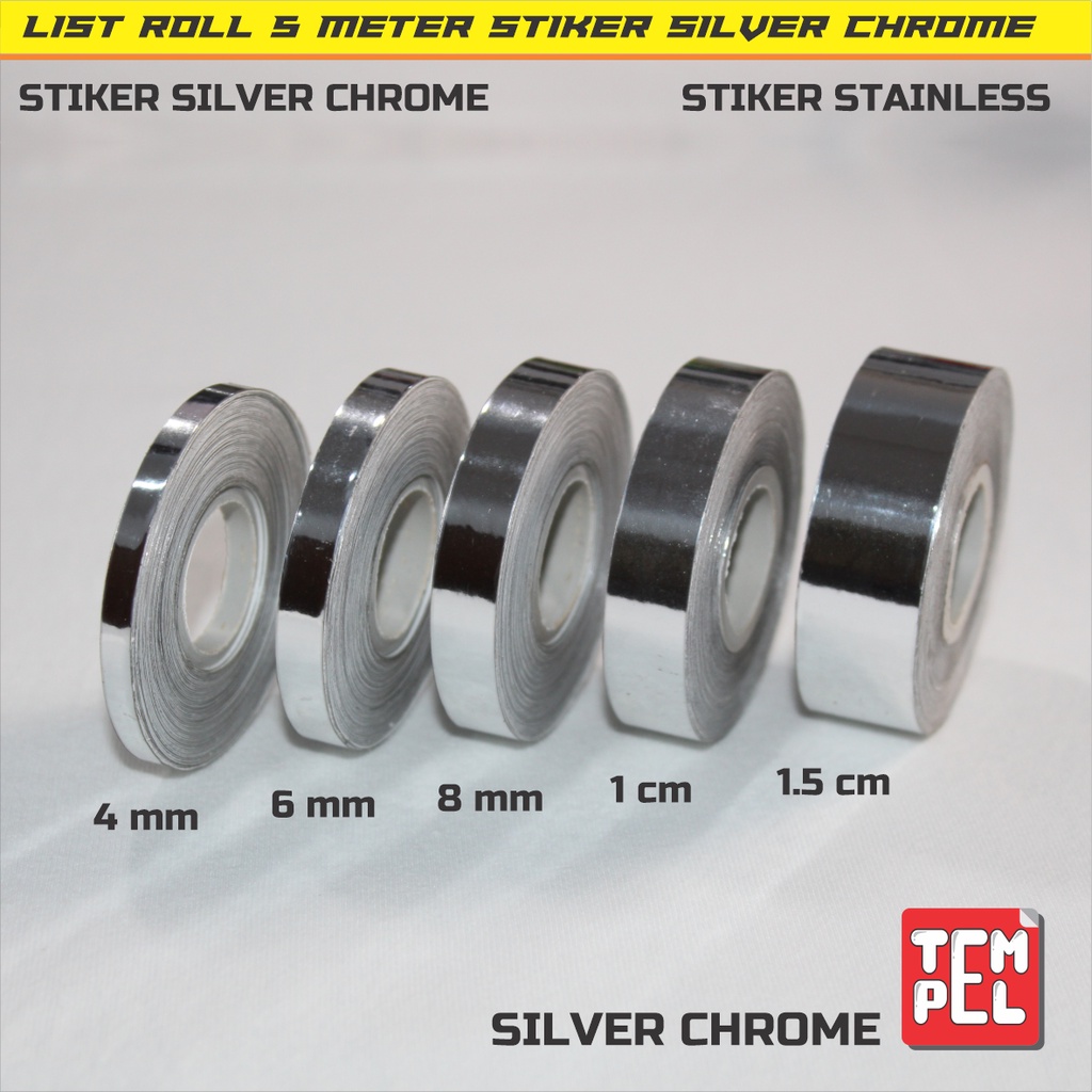 STIKER List roll velg 4mm/6mm/8mm/1cm/1.5cm SILVER CHROME/Stainless ...