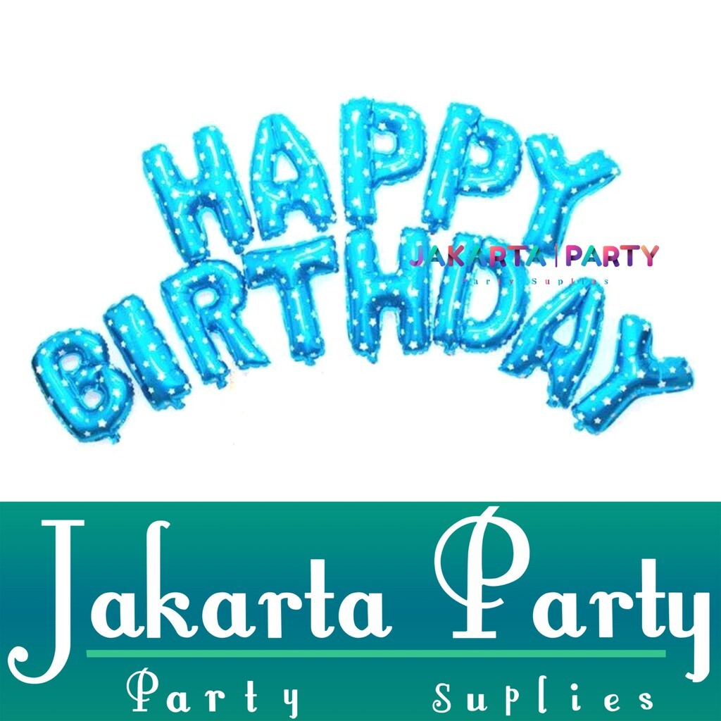 Balon Set Happy Birthday Biru / Balon Foil Happy Birthday / Balon HBD ...
