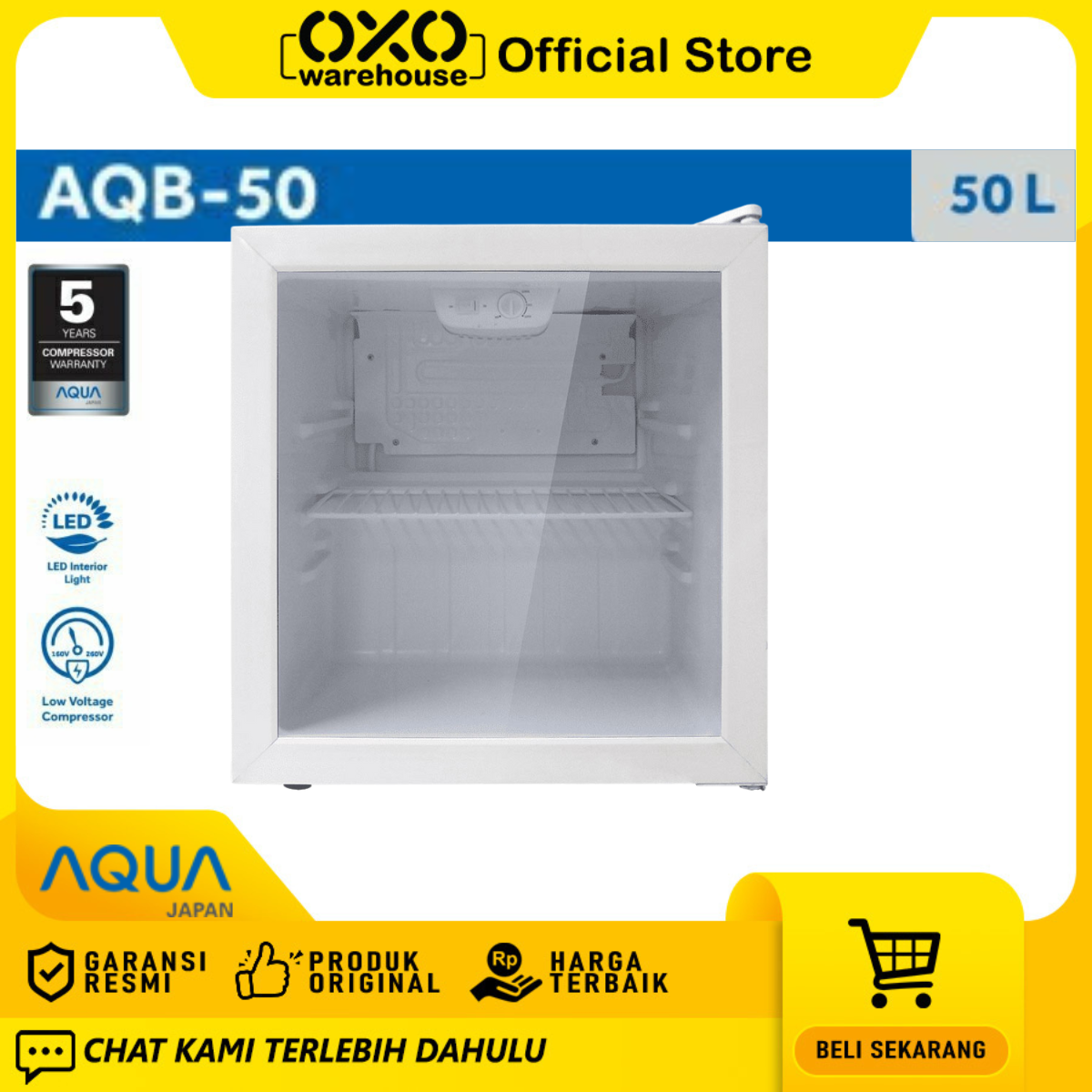 KULKAS SHOWCASE MINI BAR AQUA AQB-50 GARANSI RESMI ANAK KOST HOTEL CAFE ...