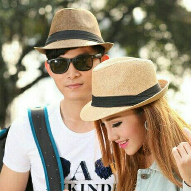 Topi fedora k pop artis korea straw hat anyaman | Lazada Indonesia