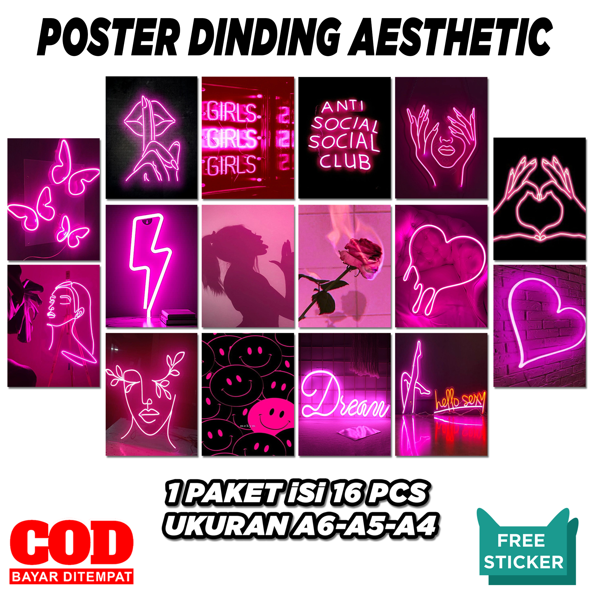 [PAKET 16PCS] Poster Dinding Aesthetic Ukuran A6/A5/A4 aesthetic wall ...