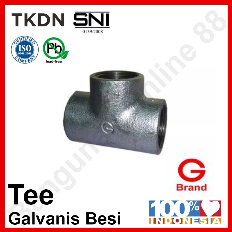 Tee Besi Galvanis 1/2" inch G Brand Tee Fitting Pipa Besi Galunggung ...