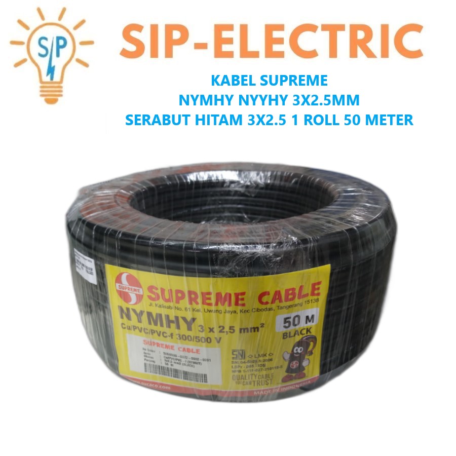 KABEL SUPREME NYYHY 3X2.5MM SERABUT HITAM / NYMHY 3X2,5 MM 1ROLL 50MTR | Lazada Indonesia