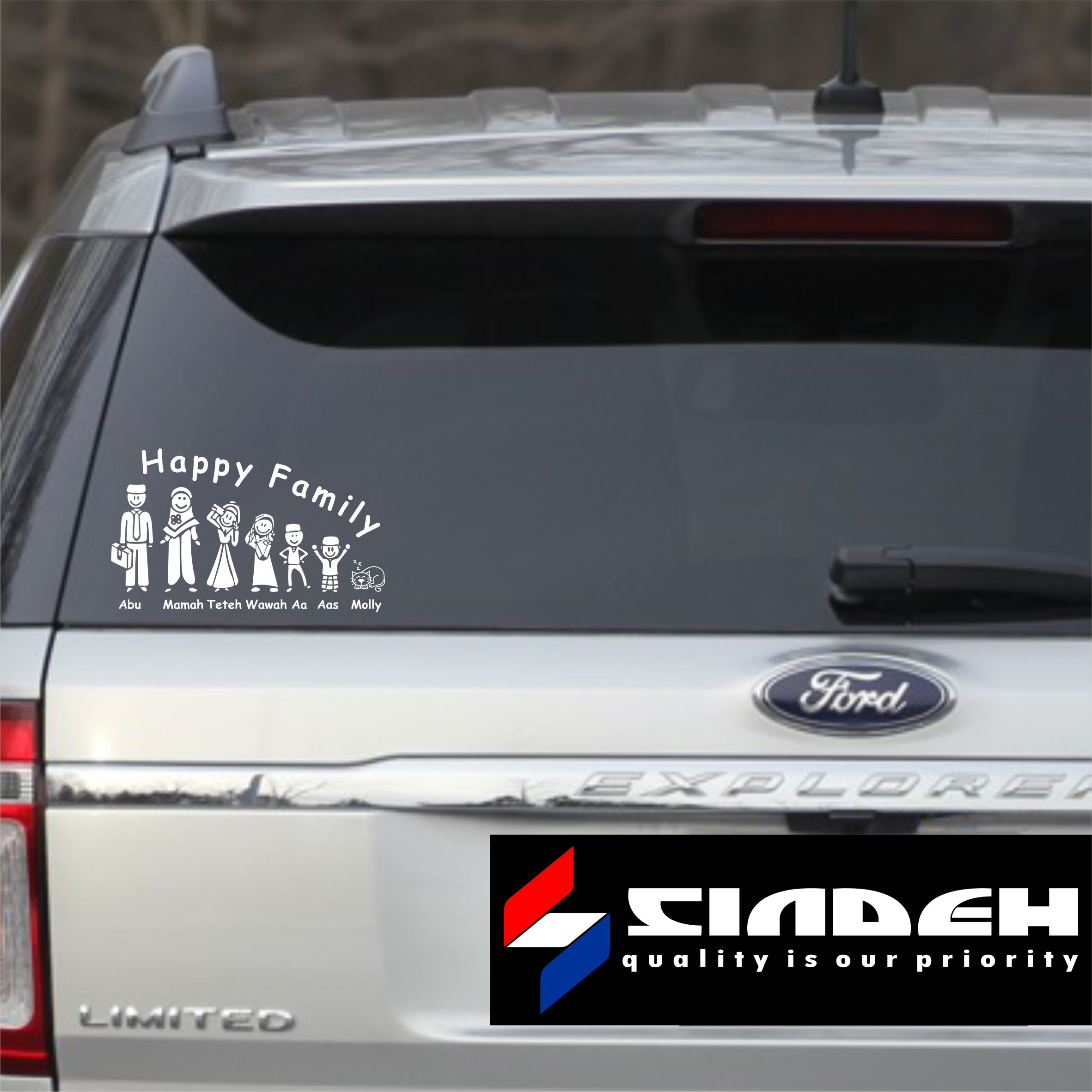 cutting sticker mobil Happy Family / Happy Muslim Family 7 ORANG atau 7 ...