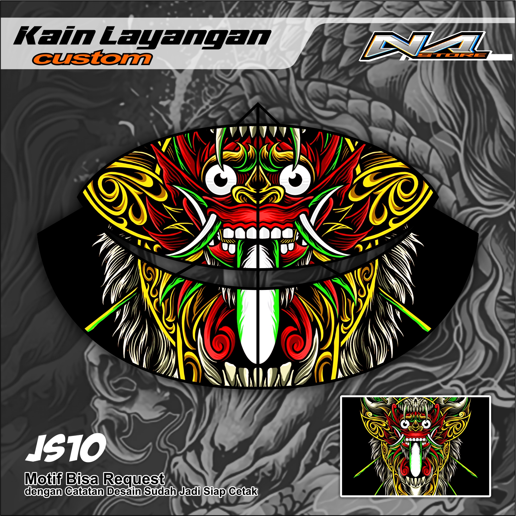 Sampul Kain Layangan Motif Custom Full Printing Bahan Satin Peles High ...