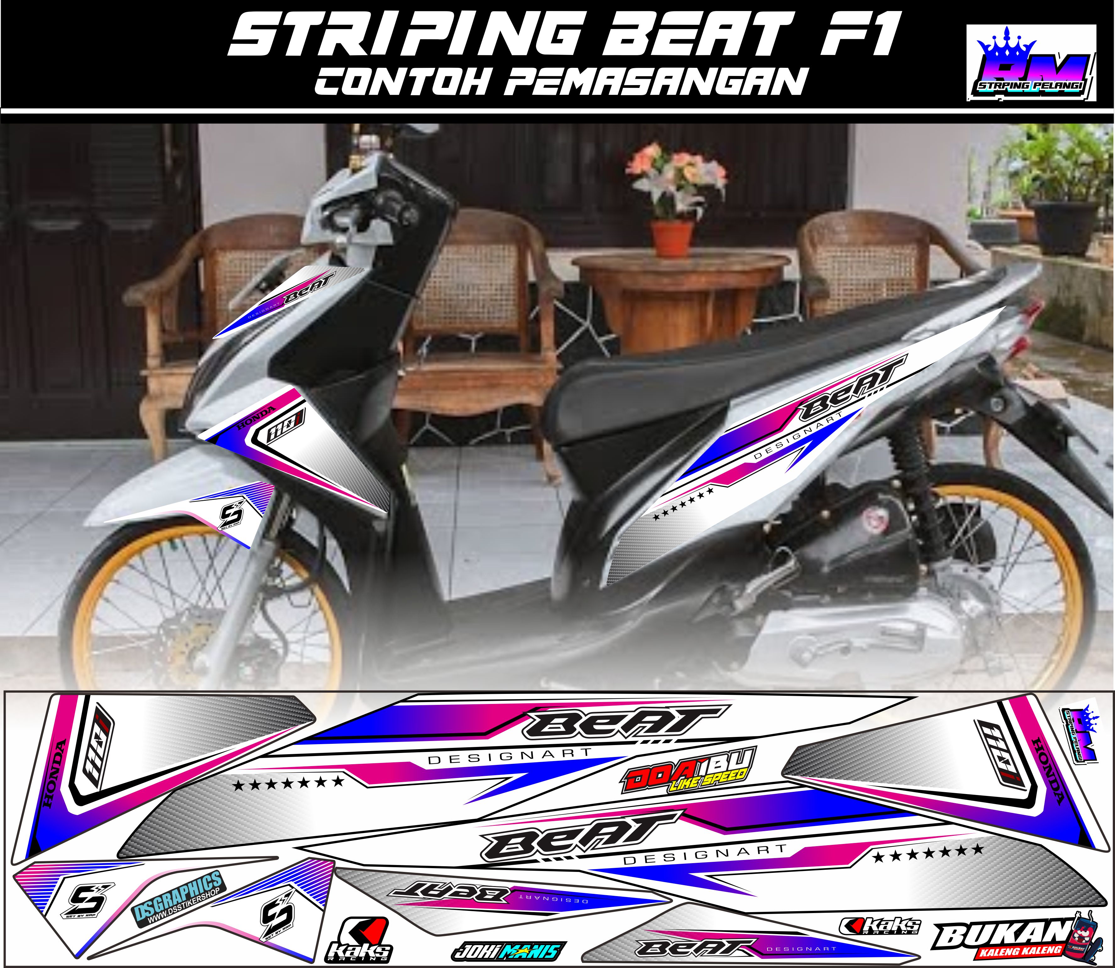 Striping beat fi lis pelangi dan rainbow variasi lis varian/striping ...
