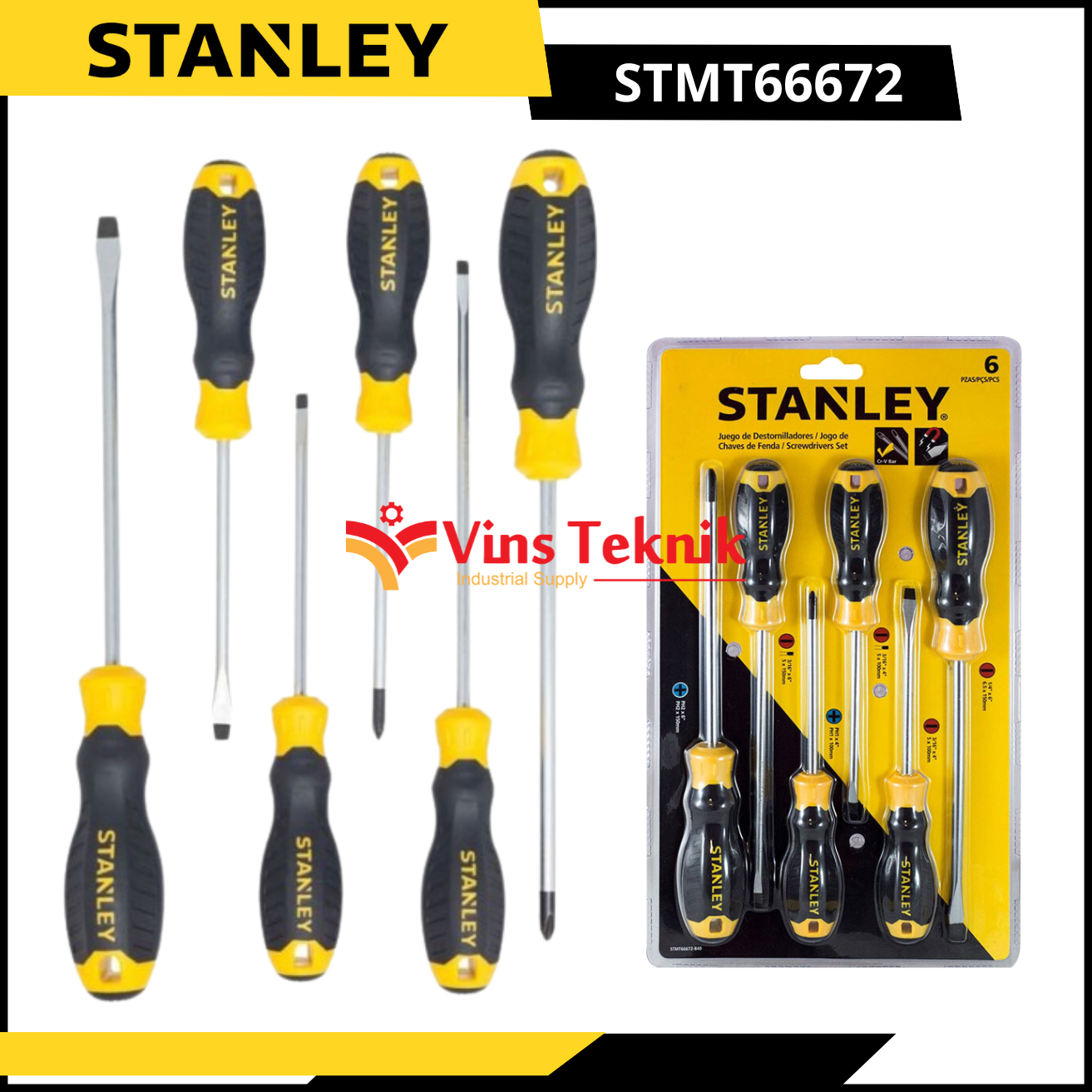 Obeng Set Plus Minus 6 Pcs Set Stanley STMT66672 Cushion Grip S/Driver ...