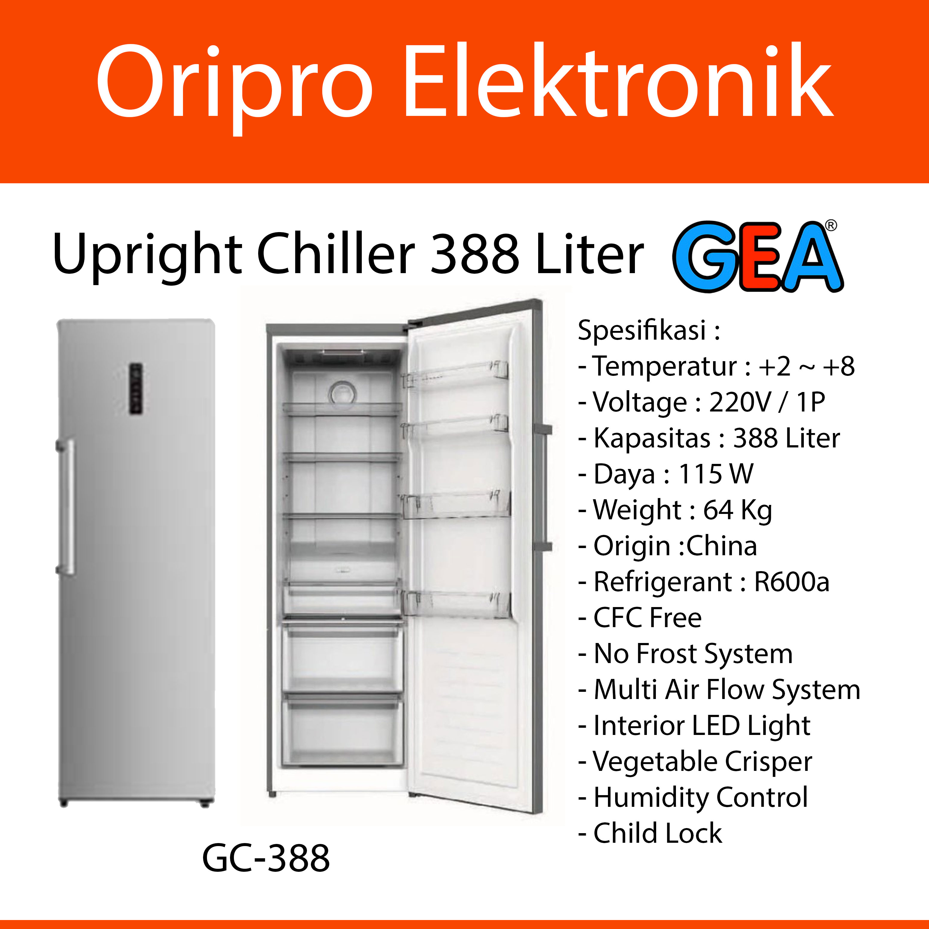 Kulkas Upright Chiller 388 Liter GEA GC-388 Khusus Denpasar - Bali | Lazada Indonesia
