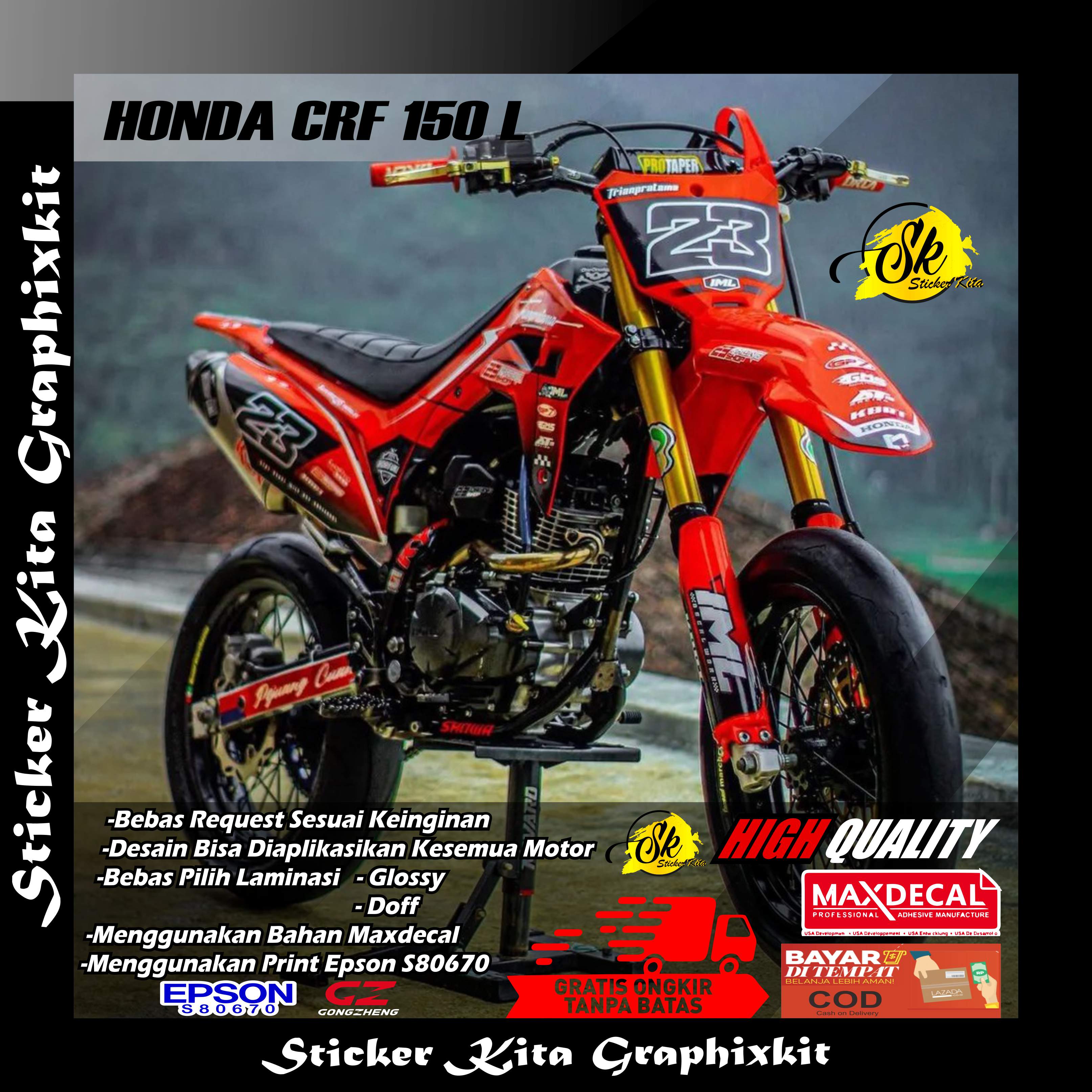 281 DECAL STICKER FULLBODY MOTOR CRF 150 L DESAIN KEREN WARNA MERAH ...