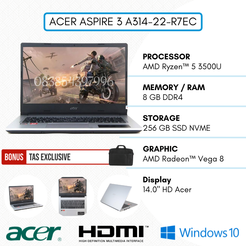 LAPTOP GAME ACER ASPIRE 3 A314-22-R0HR / AMD RYZEN 5 3500U / RAM 12GB ...