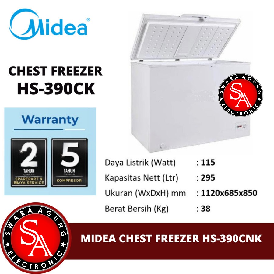 Chest Freezer 295 Liter MIDEA Type : HS-390CK ( 2 in 1 Freezer ...