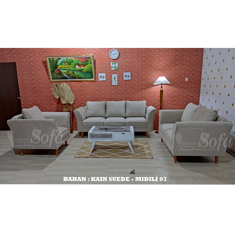 Sofa Ruang Tamu Modesty 321 Seater Minang Eco + Meja Retro Blotic ...