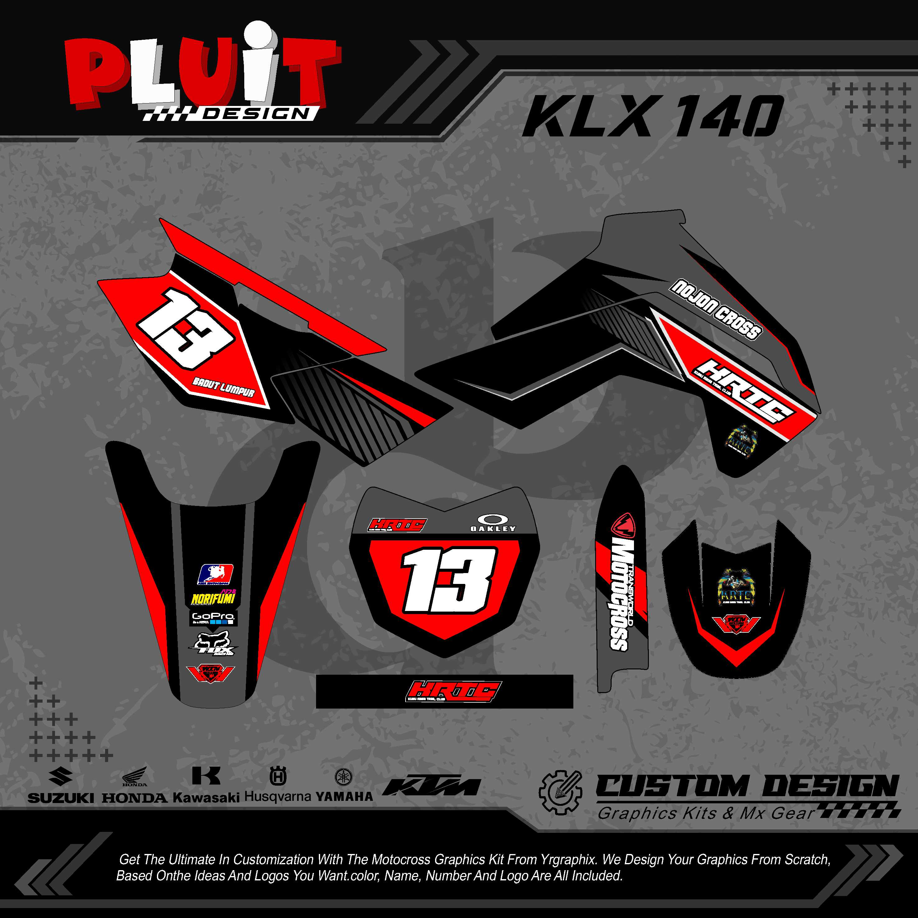 DECAL KLX 140 DESAIN BARU CUSTOM BEBAS WARNA BISA PAKAI NO DAN NAMA ...