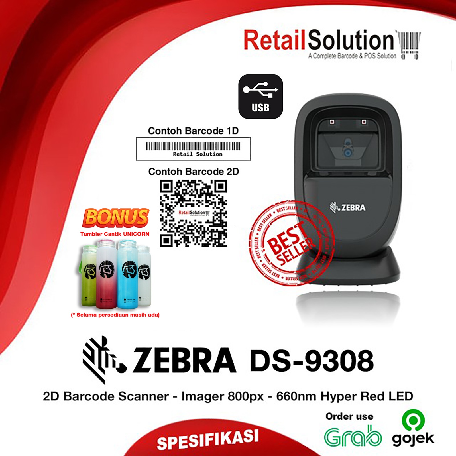 Barcode Scanner USB 2D QR Code - Zebra DS9308 / DS-9308 / DS 9308 ...