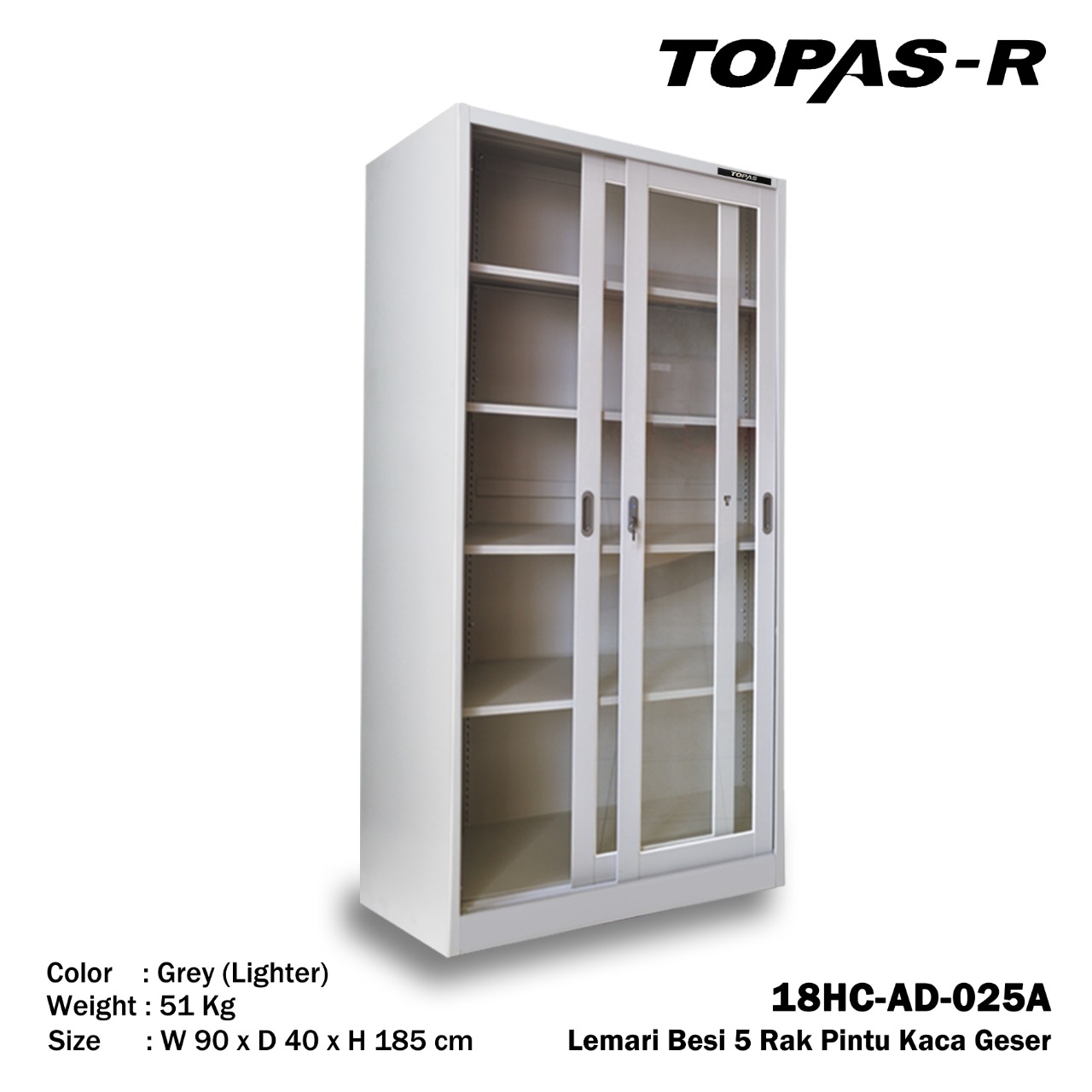 Lemari Besi Penyimpanan Berkas 5 Rak 2 Pintu Kaca Geser Sliding ...