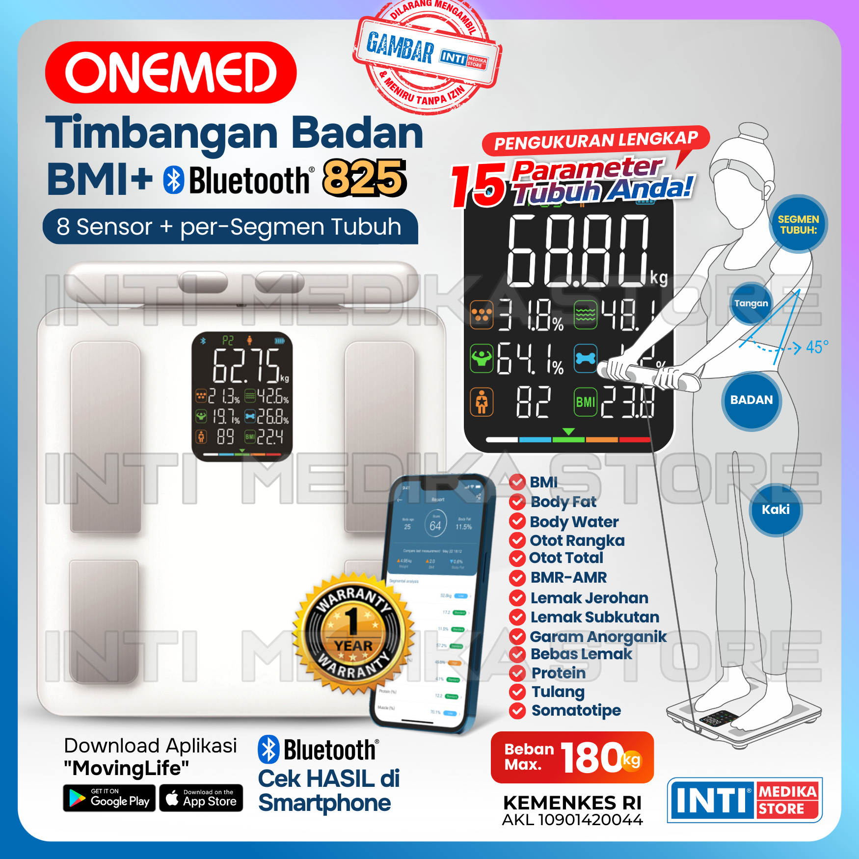 ONEMED - Timbangan Badan BMI Body Fat 825 with Bluetooth Android / IOS ...