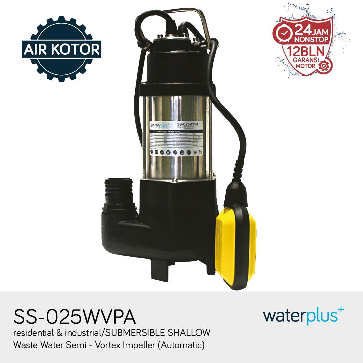 waterplus+ | Pompa Waste Water Semi-Vortex Pump (450w) | SS-045WVPA ...
