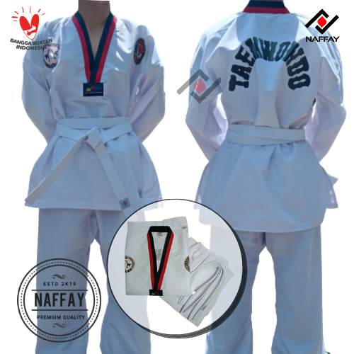 Premium Baju Seragam Taekwondo Kerah Merah Hitam Naffay Original Logo ...