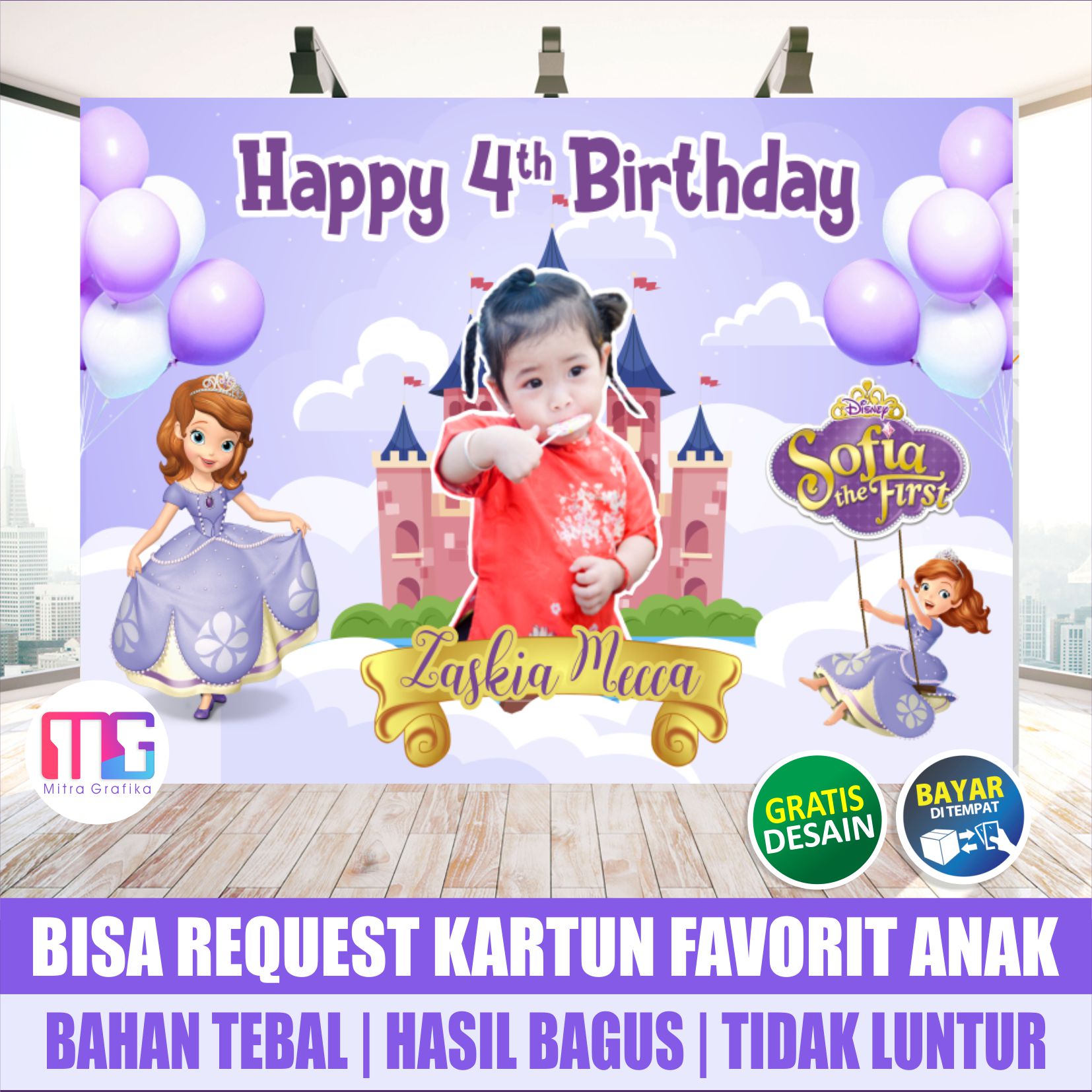 Cetak Spanduk ultah anak tema princes sofiaa / banner ulang tahun anak ...