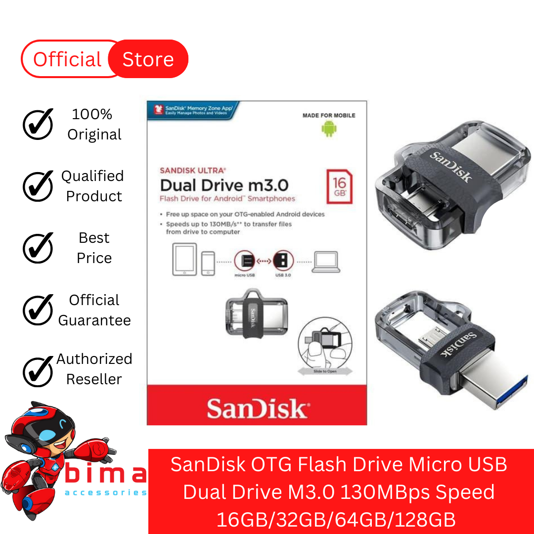 SANDISK USB OTG 32GB/64GB/128GB M3.0 Ultra Dual Flash Drive MICRO USB ...