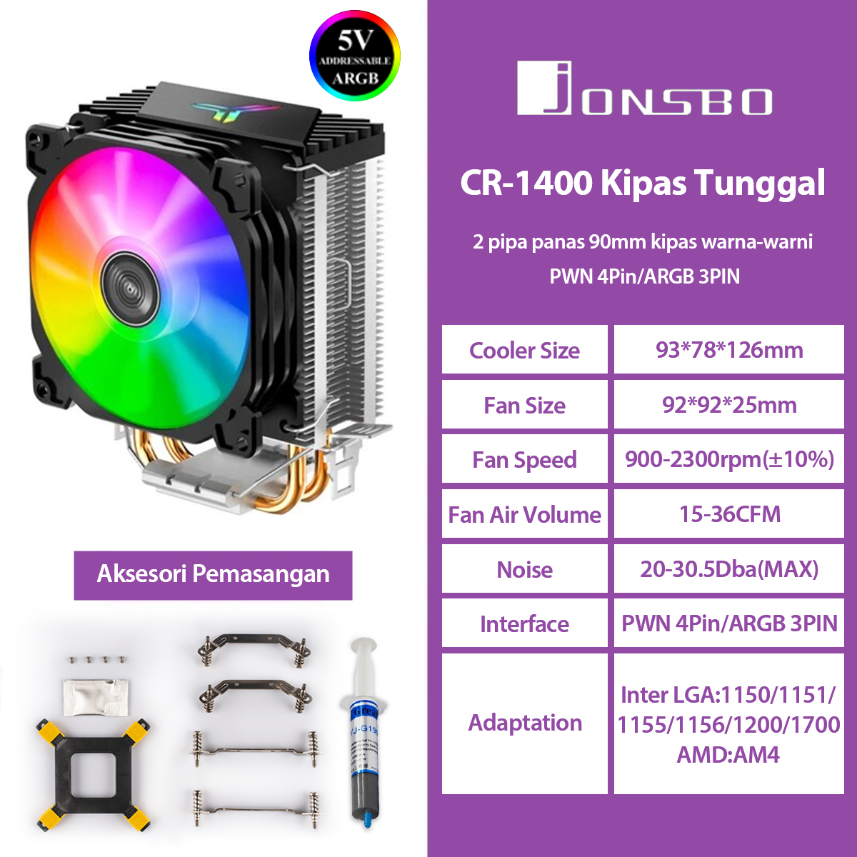 Pendingin CPU JONSBO CR-1200RGB fan pendinginan/CR-1400 ARGB fan ...
