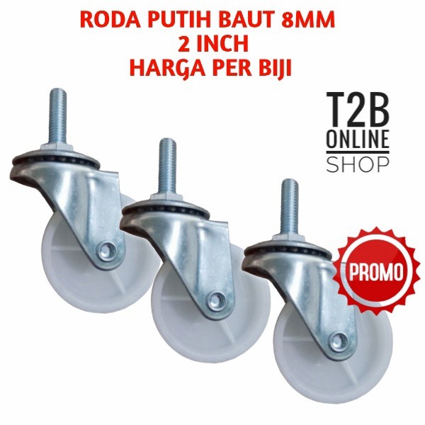 Roda Lemari Putih 2", Roda Nylon 2 inch, Rak Screw, Roda Caster, etala ...