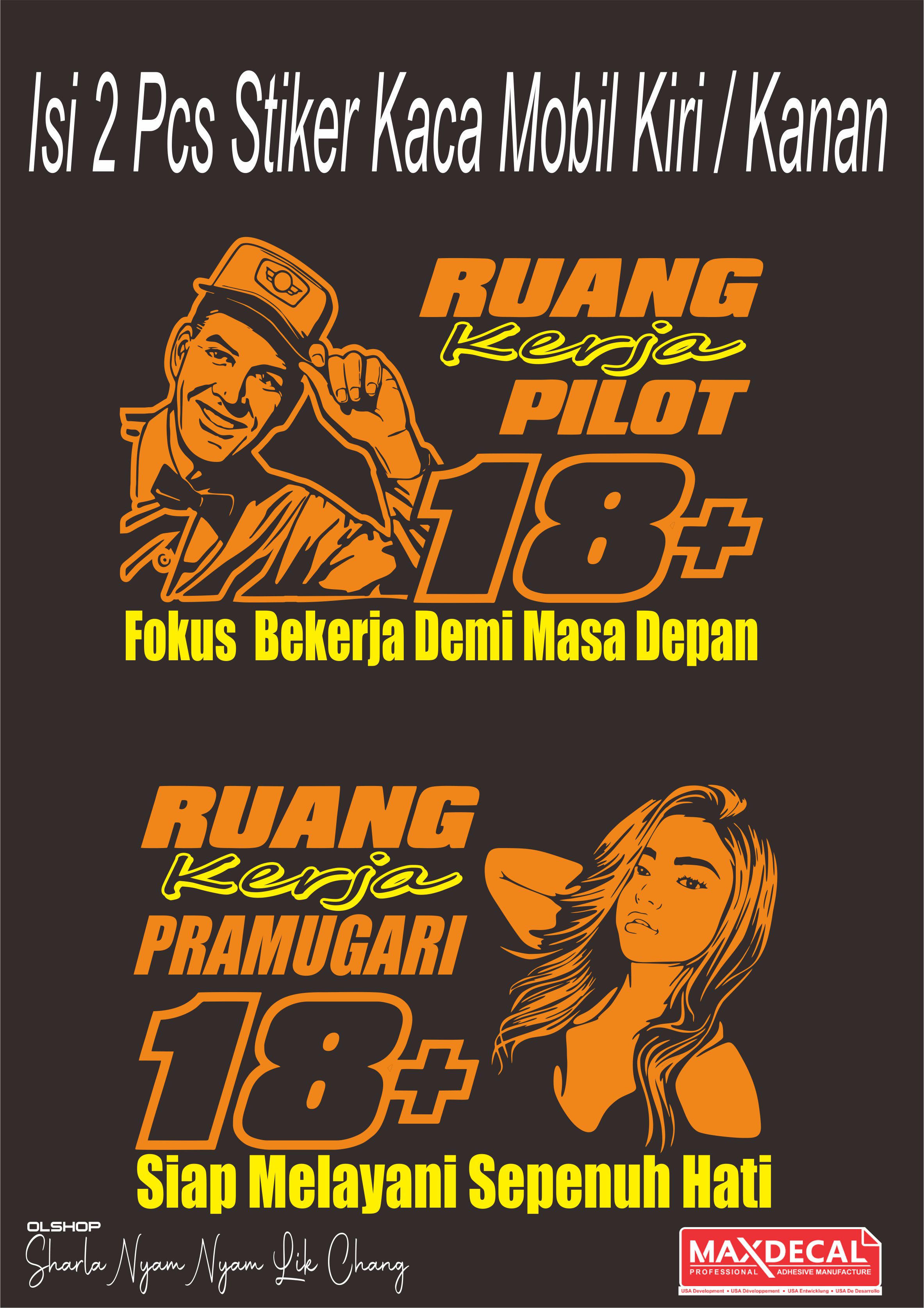 Stiker Kata Kata Ruang Kerja Pilot 18+ Buat Kaca Mobil Kiri Kanan Uk 45 ...