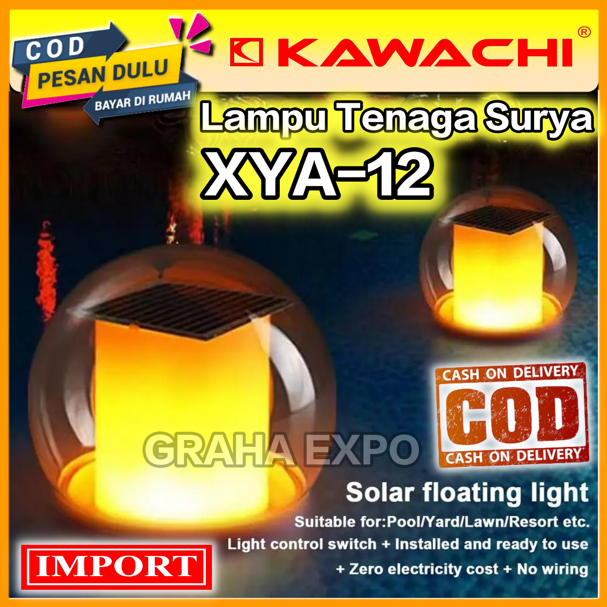 Kawachi Lampu Dekorasi Luar Ruangan Solar Rechargeable Surya XYA-12 ...