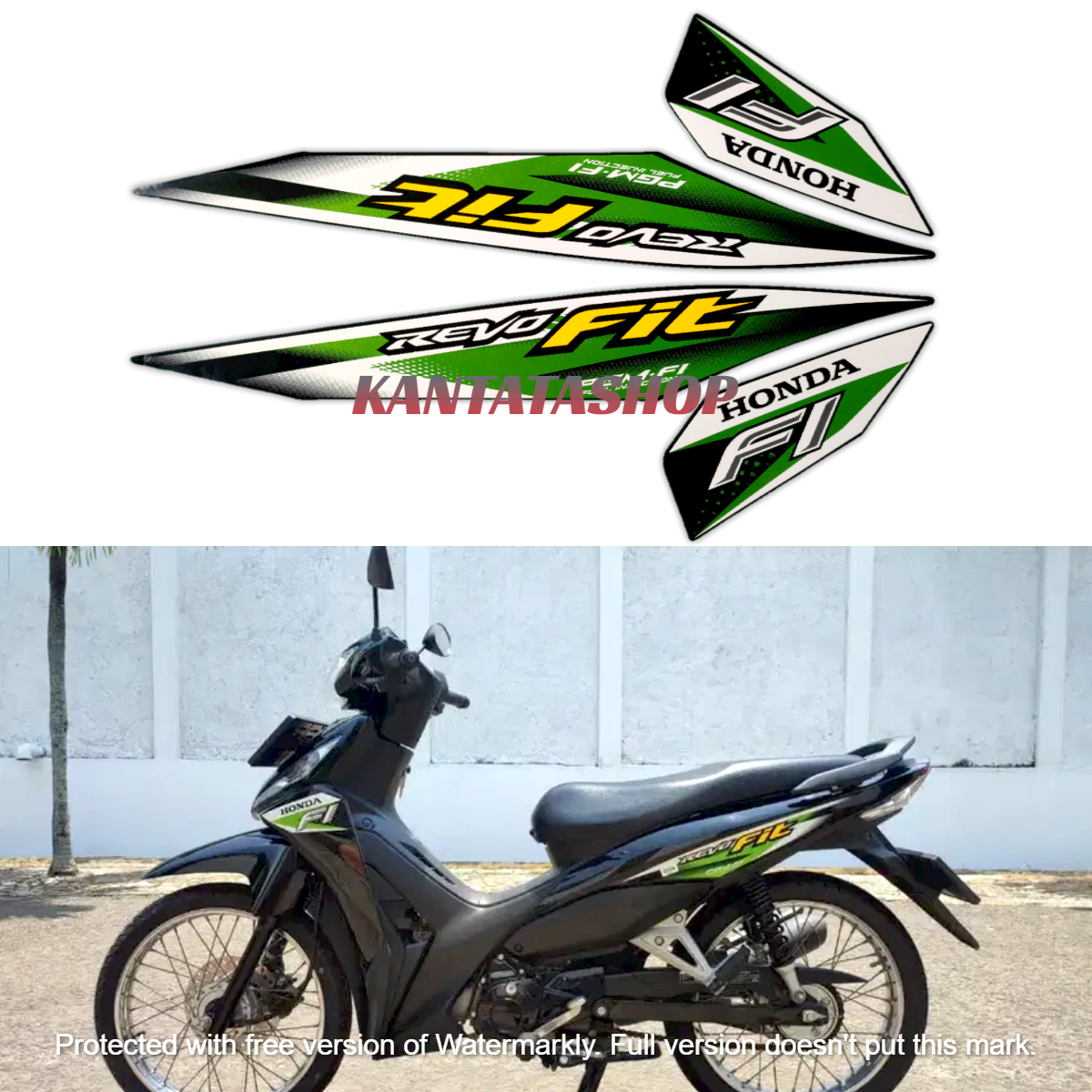 STIKER STRIPING LIS LES BODY MOTOR HONDA REVO FIT 2020 FULL HITAM HIJAU ...