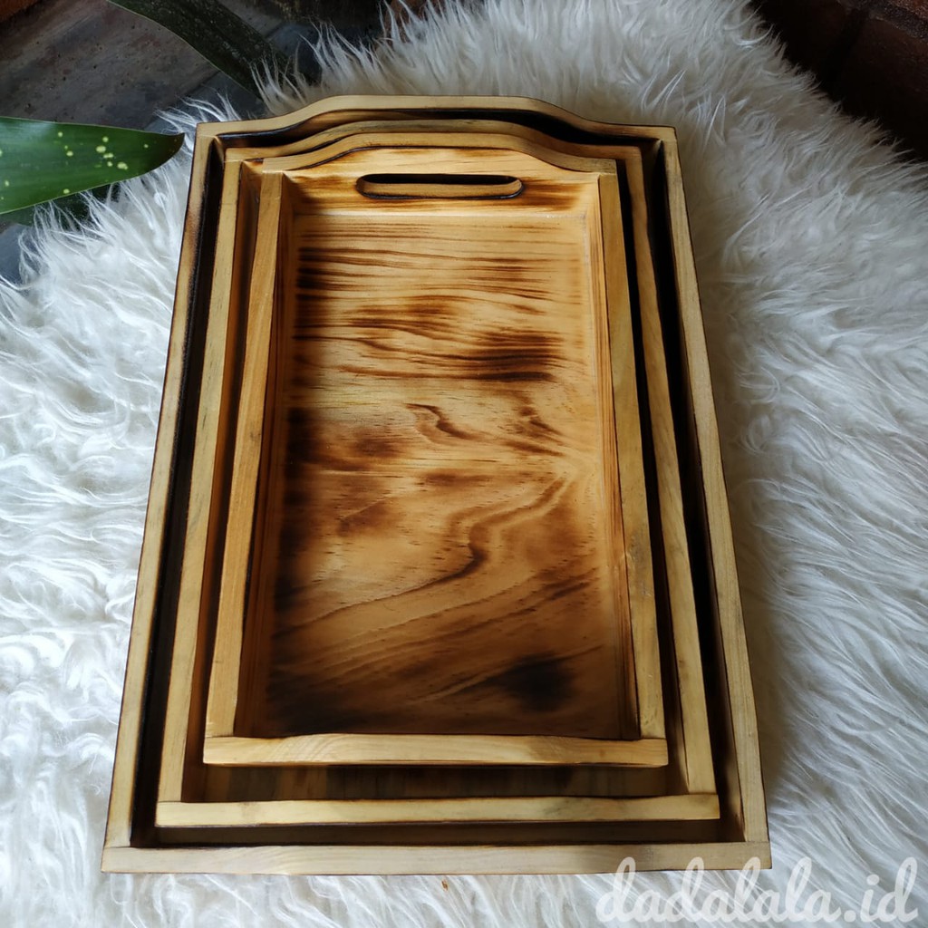 SET ISI 3 Nampan Motif Bakar, Tray / Kotak Hantaran / Baki Kayu Pinus ...