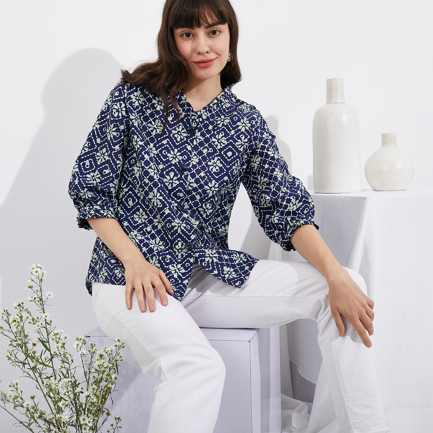 Nayara Official Shop Seona Blouse Wanita Bluse Blus Batik Casual Basic ...