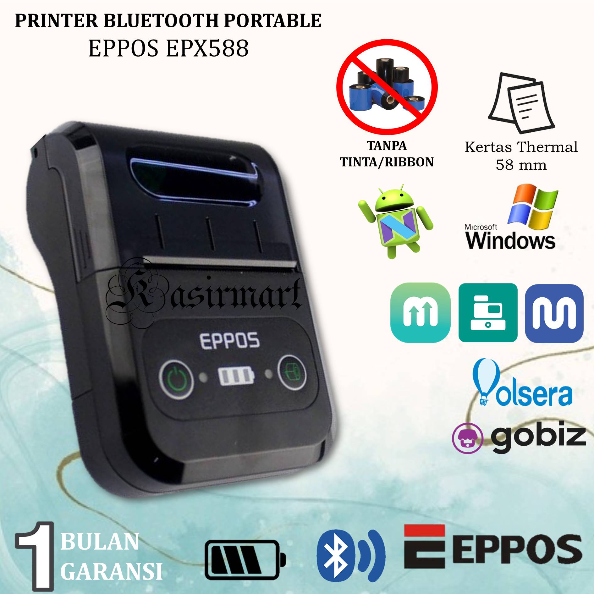 EPPOS EPX588 MINI PRINTER THERMAL BLUETOOTH 58MM PORTABLE MOBILE PRINTER RPP02N CETAK STRUK PPOB ...