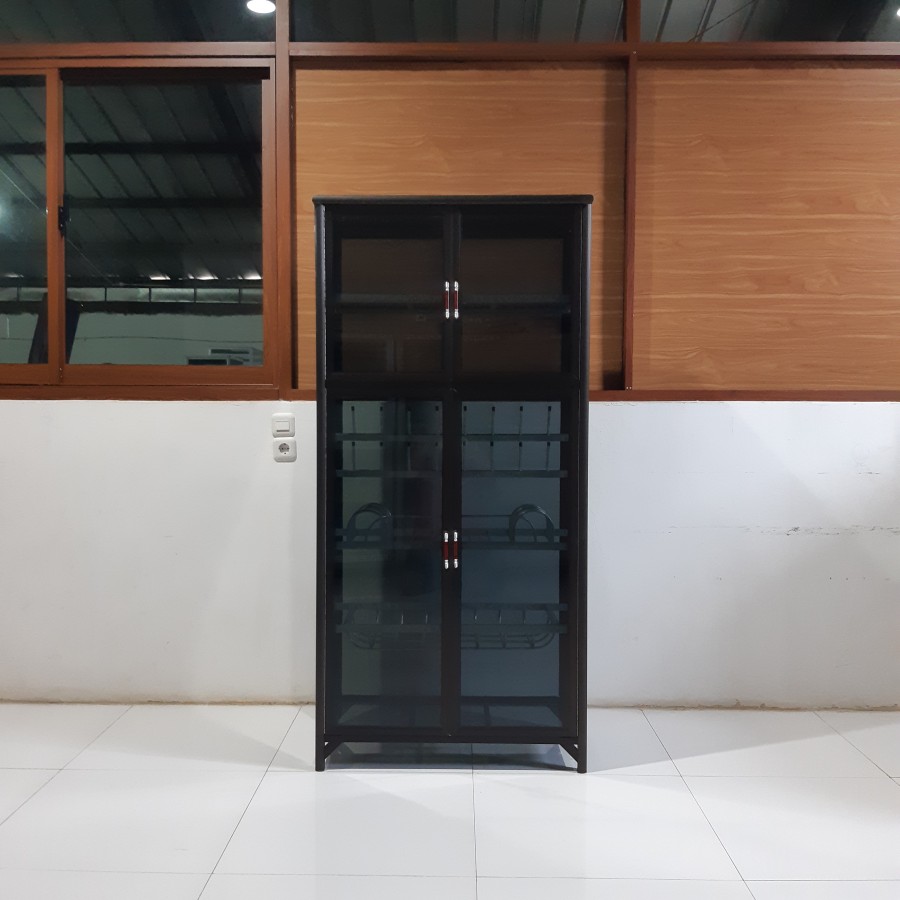 Lemari Rak Piring Kaca Riben 2 Pintu 86 cm Full Kaca Brown (JABODETABEK ...