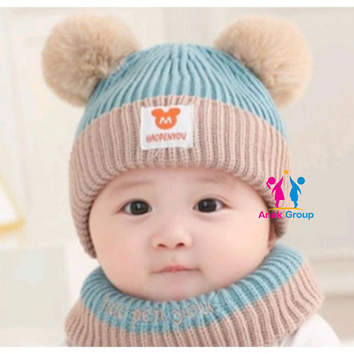 topi kupluk bayi lucu pompom rajut haopenyou usia 0-3 tahun | Lazada ...