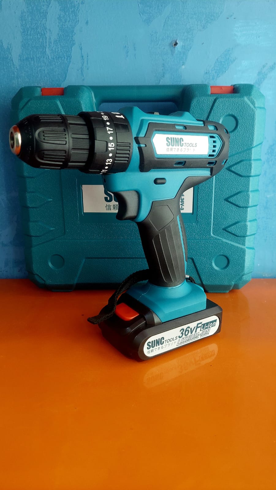SUNC biru CORDLESS 36V Bor Impact Drill Kayu Besi Tembok Set 36 V jld ...