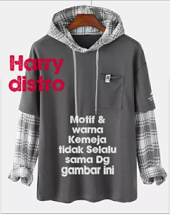 Kaos kemeja kotak Hoodie Korean Style lengan panjang kupluk bahan ...