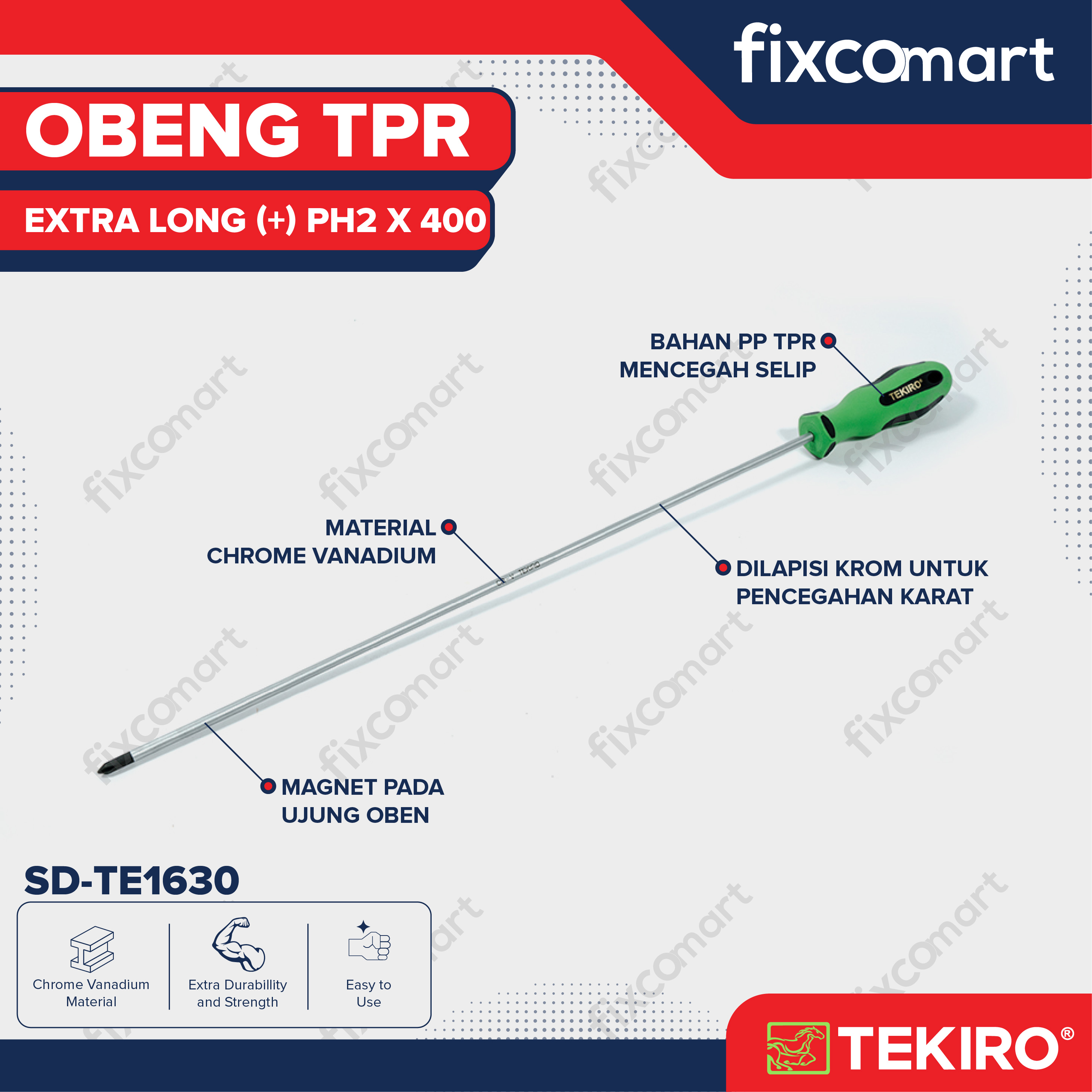 Tekiro Obeng TPR Extra Long (+) PH2 X 400 mm / Obeng Plus /Obeng ...