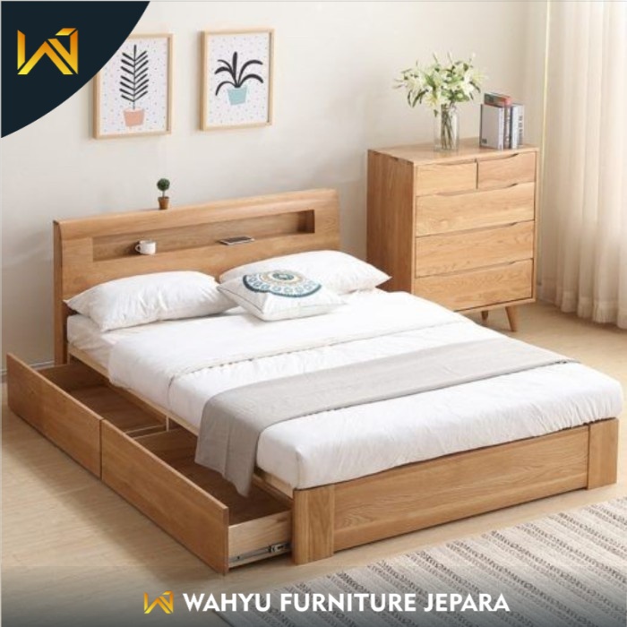 Dipan kayu / ranjang laci / storage bed - ukuran 200x200 | Lazada Indonesia