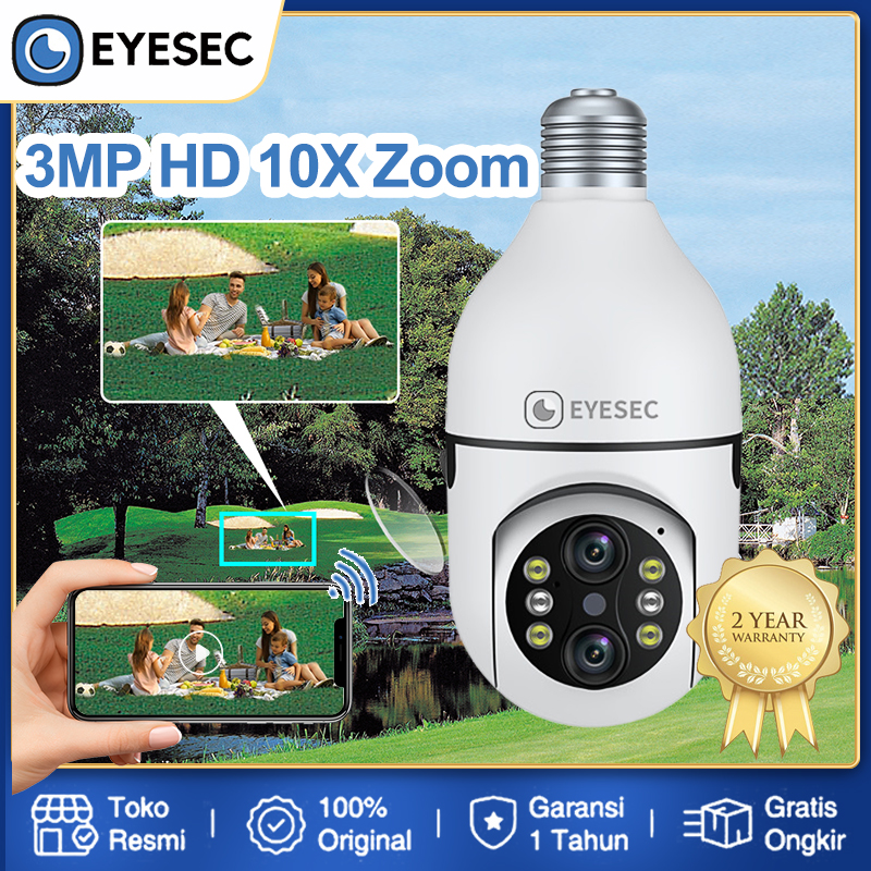 EYESEC CCTV Lampu WiFi 3MP 10X Zoom CCTV Dual Lens Bohlam IP Camera 360 ...