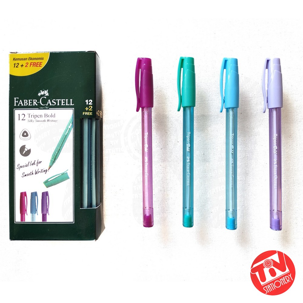 Pulpen Faber-Castell Tripen (1 pack = 12+2 pcs) | Lazada Indonesia