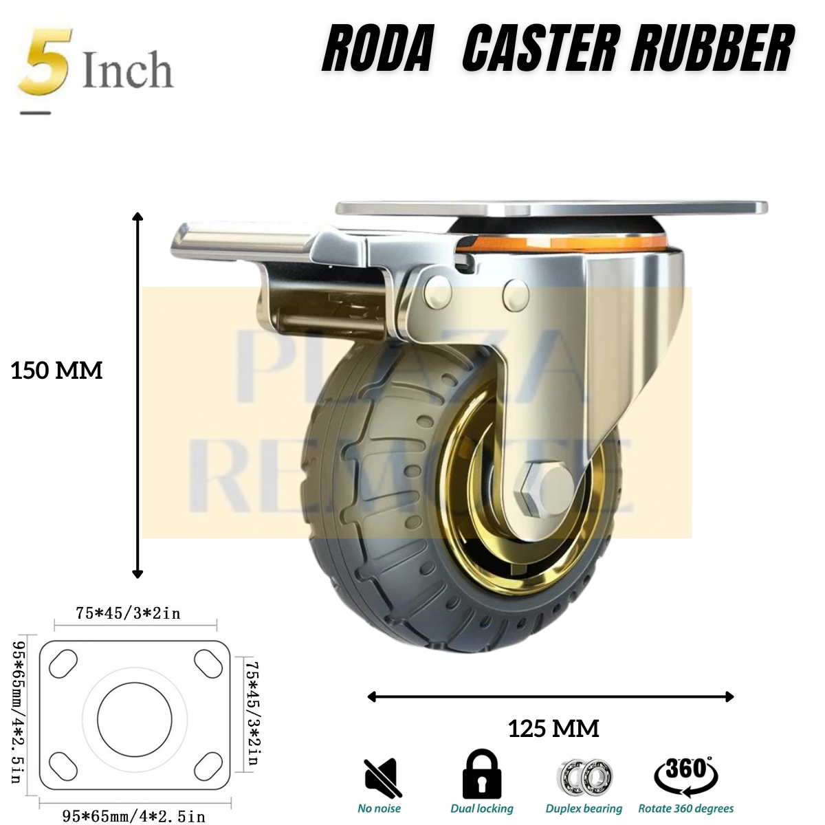 RODA CASTER RUBBER + BEARING TROLY HEAVY DUTY REM HIDUP MATI UKURAN 3 4 ...