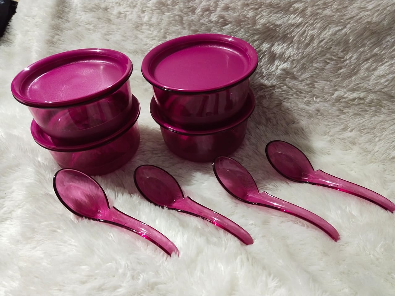 fuchsia personal bowl set free spoon mangkok crystal tupperware ...
