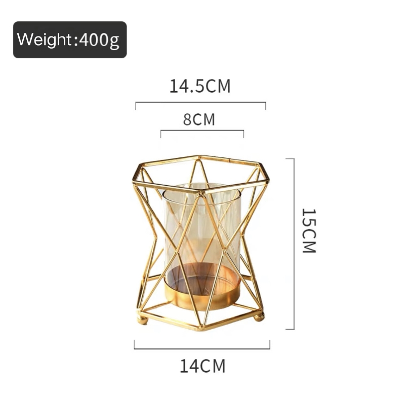 Vas Bunga Kaca Hidroponik Kreatif Gold Vas Bunga Besi Nordic Vas